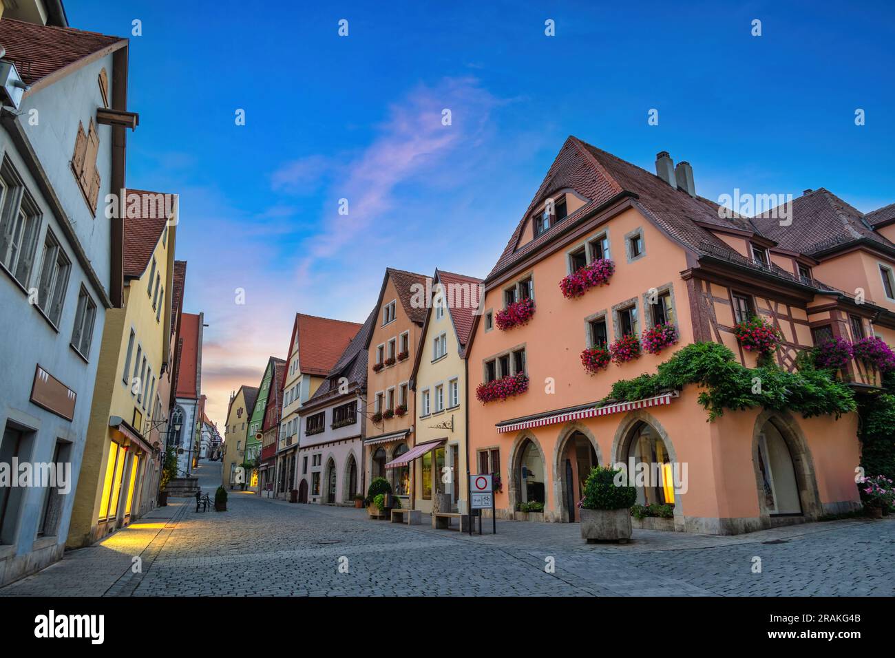 Rothenburg ob der Tauber Germany, sunrise city skyline with colorful ...