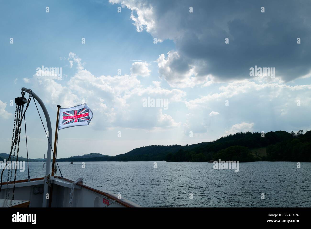 Cloud above a cruise boat on Lake Windermere, Lake District, Cumbria ...