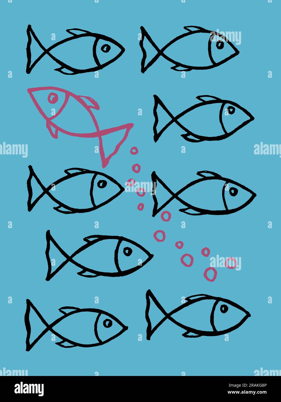 Swimmming against the tide or standing out from the crowd - concept ...