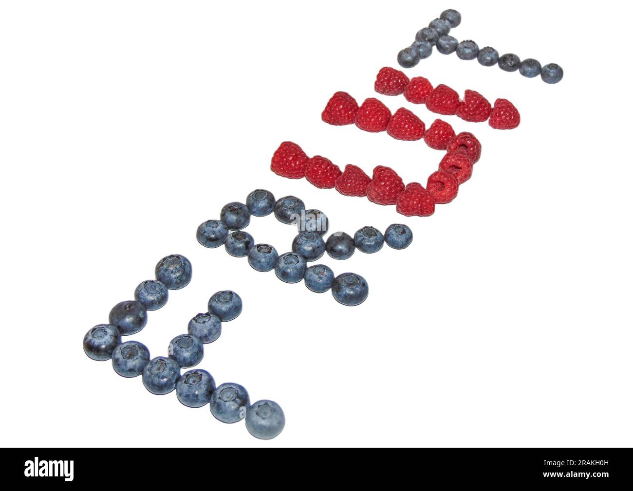 The word fruit made from pieces of raspberry and blueberry Stock Photo ...
