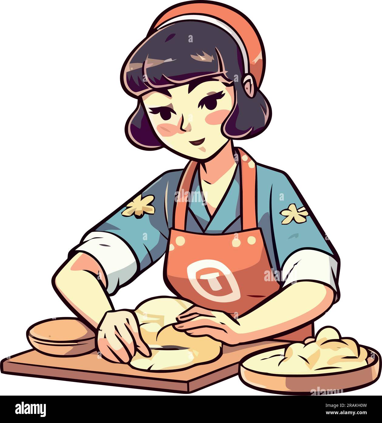 Cute chef girl smiling while working baking cookies Stock Vector Image ...