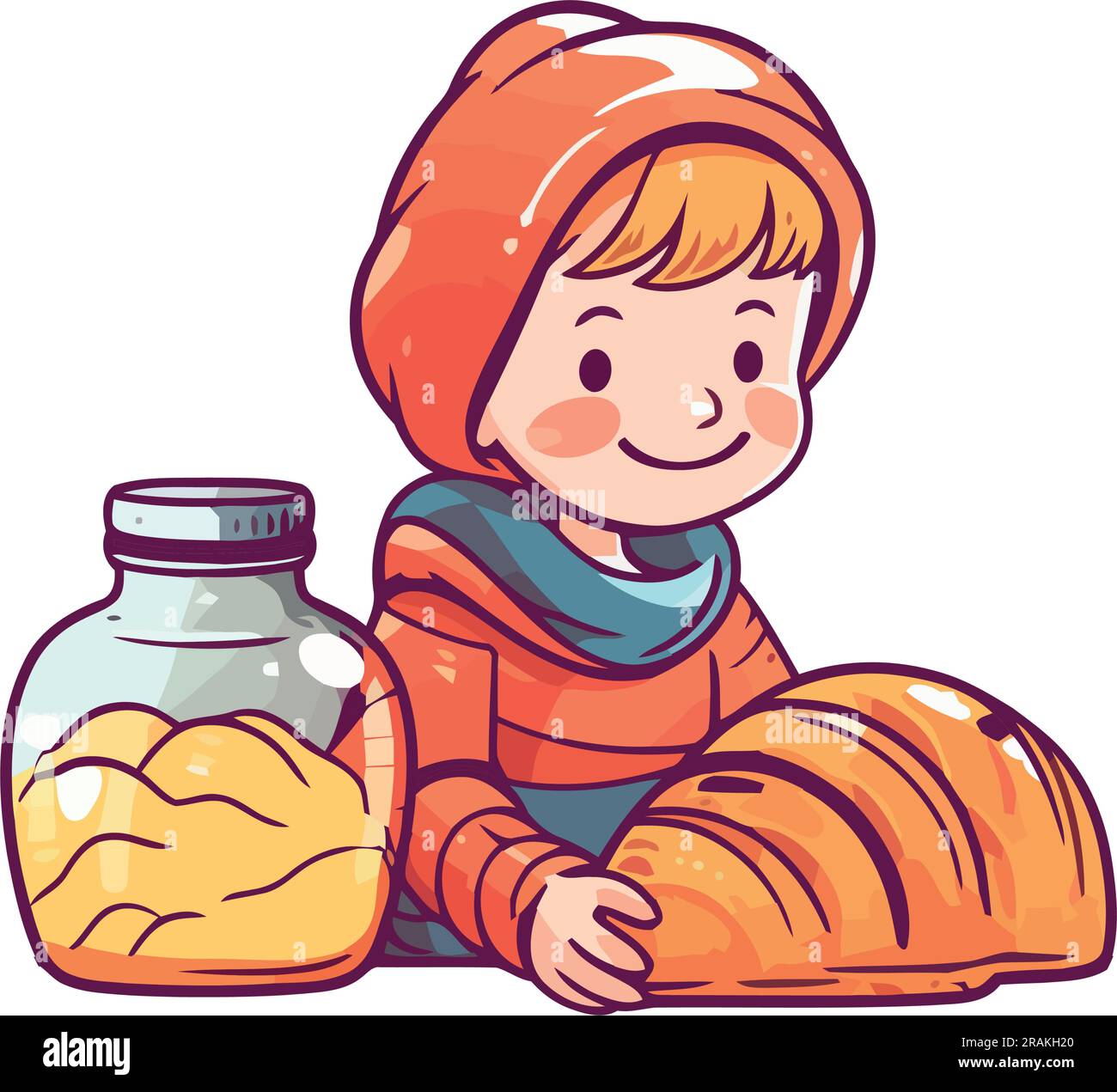 Cute cartoon girl in cap with bread Stock Vector Image & Art - Alamy