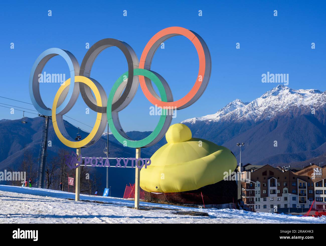 Olympic Rings at the venue of the ski competitions of the 2014 Winter ...