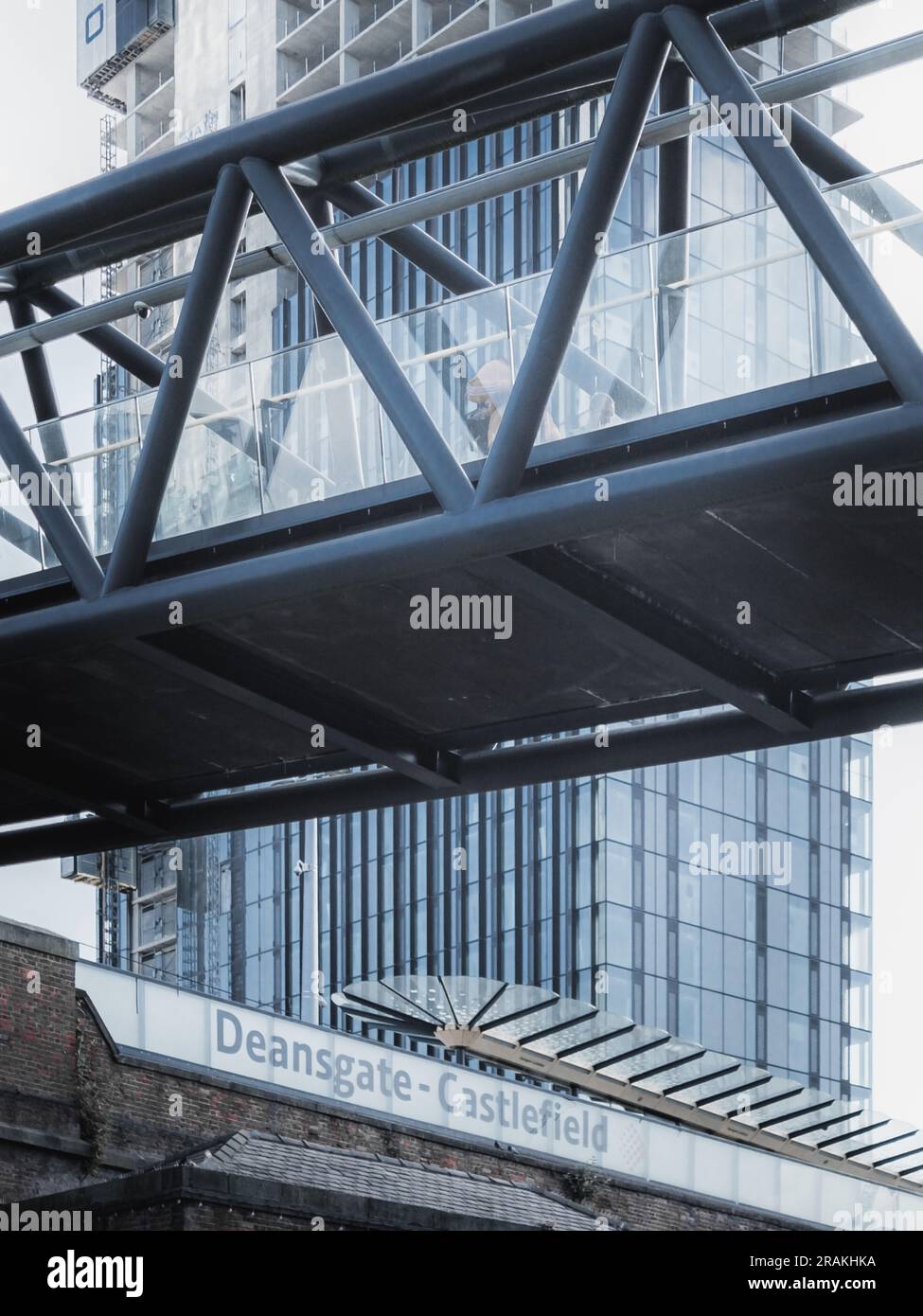 Footbridge linking Deansgate Castlefield Metrolink tram station to ...