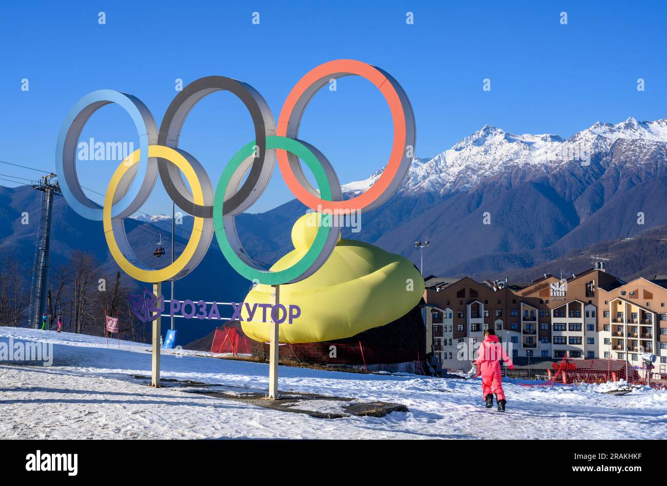Olympic Rings at the venue of the ski competitions of the 2014 Winter ...