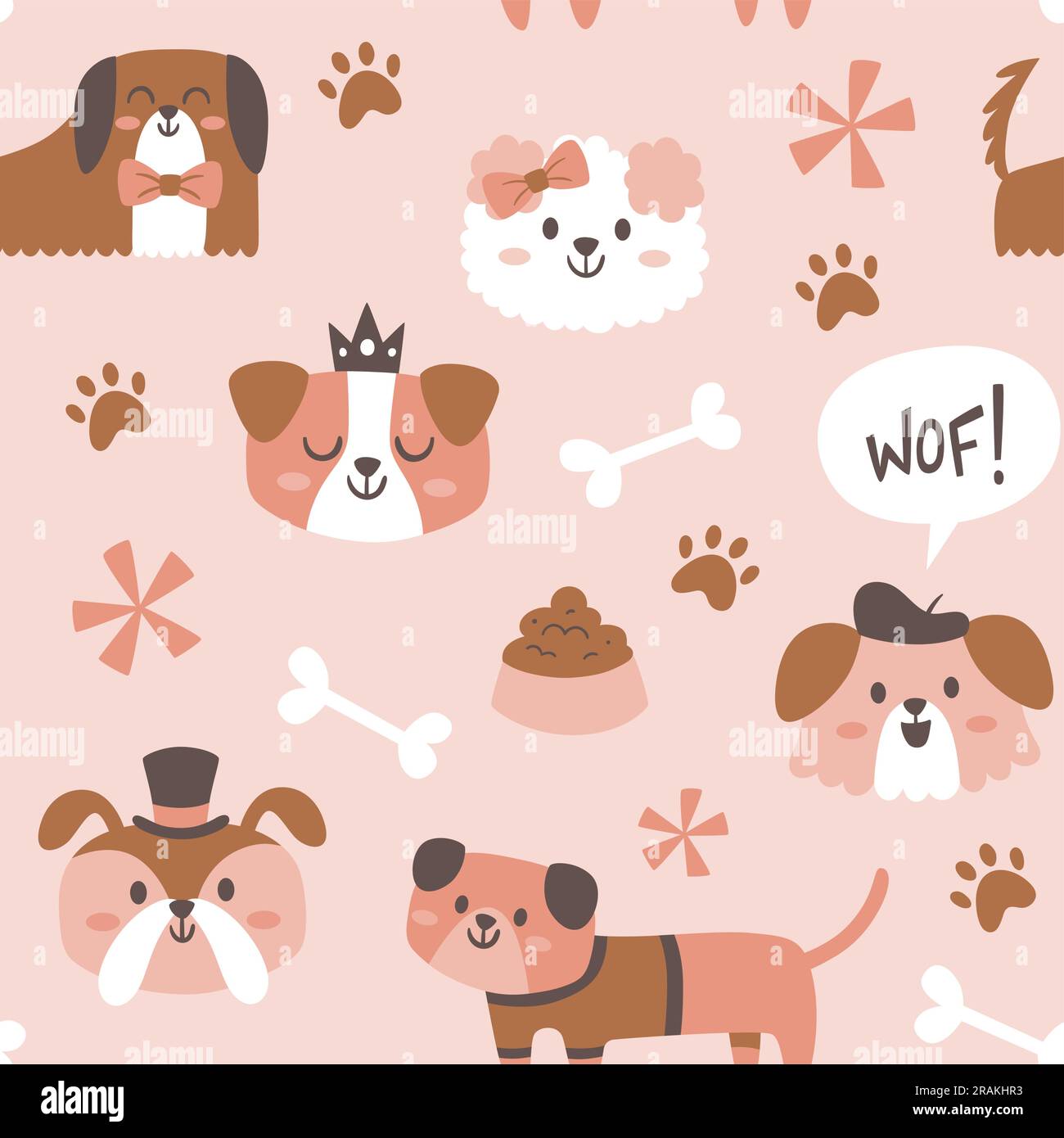Cute doggies seamless pattern. Pet objects and dogs isolated on light ...