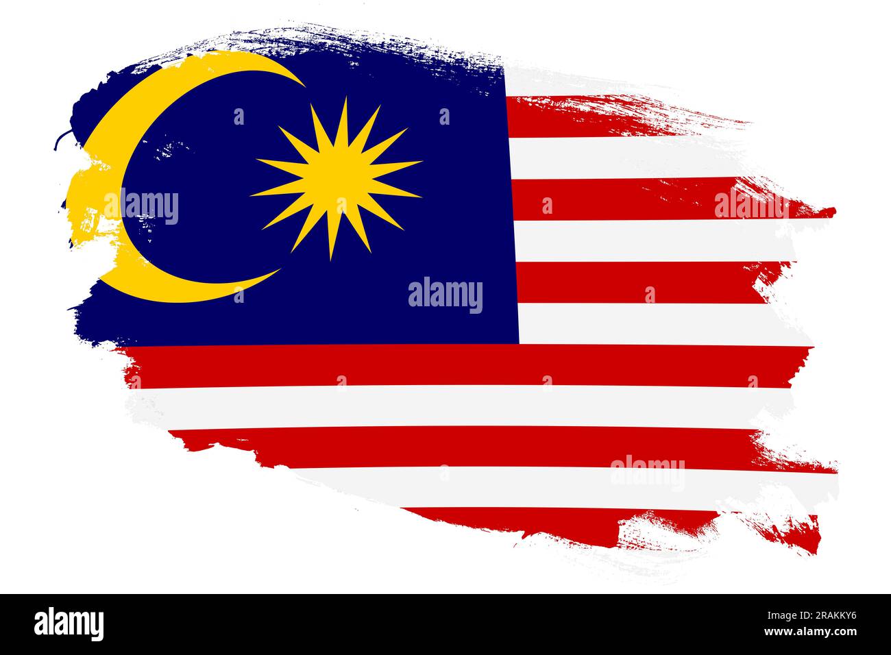 National flag of Malaysia on grunge stroke brush textured white background Stock Photo - Alamy