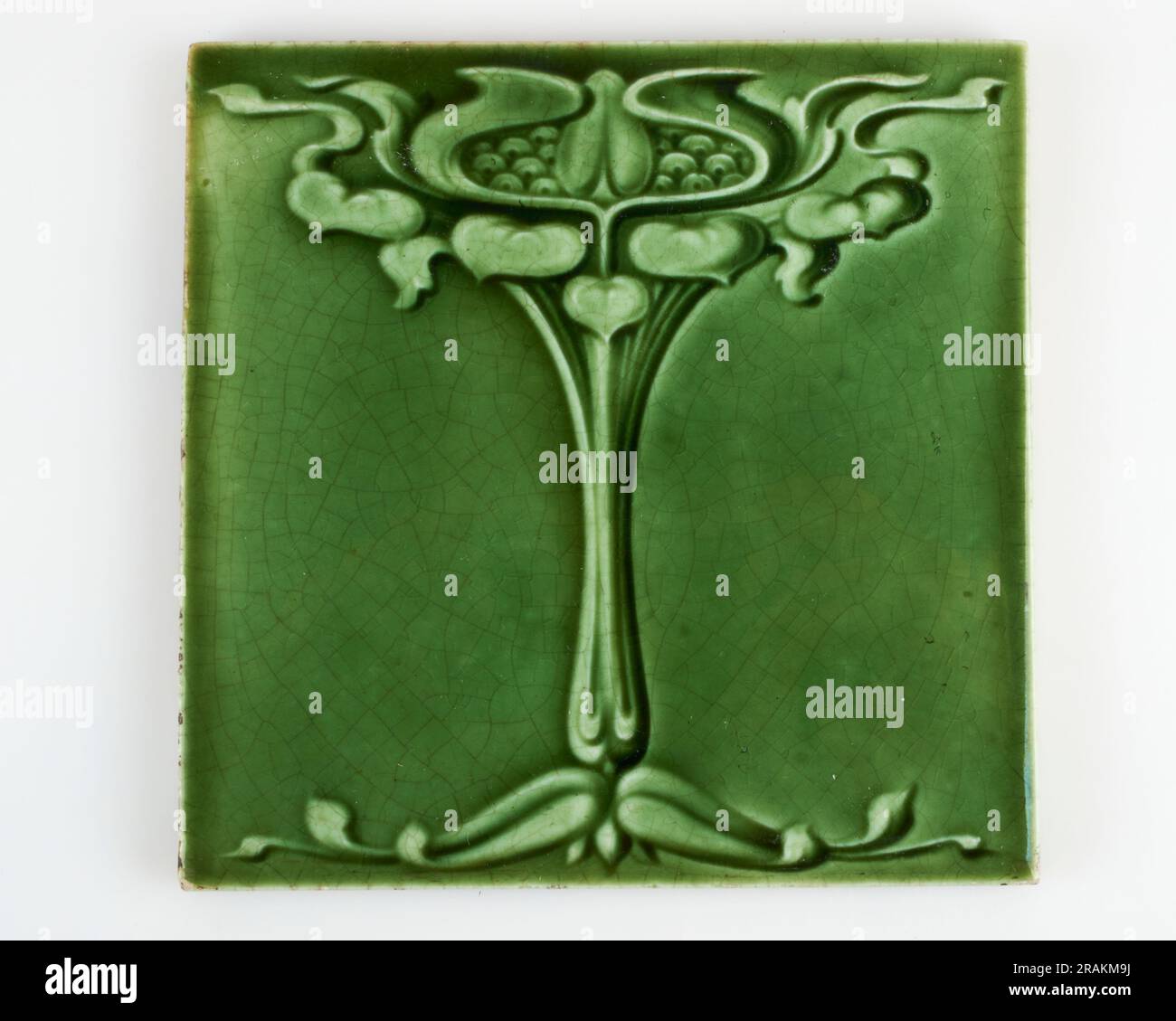 Antique 1900s English T & R Boote Art Nouveau green poppy pottery tile ...