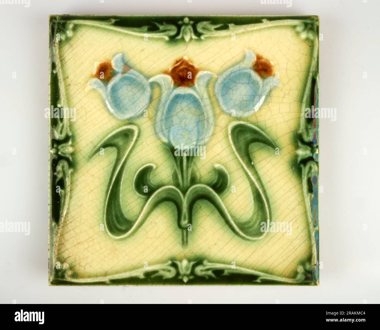 Antique 1900s English Boote Art Nouveau pale blue tulip pottery tile ...