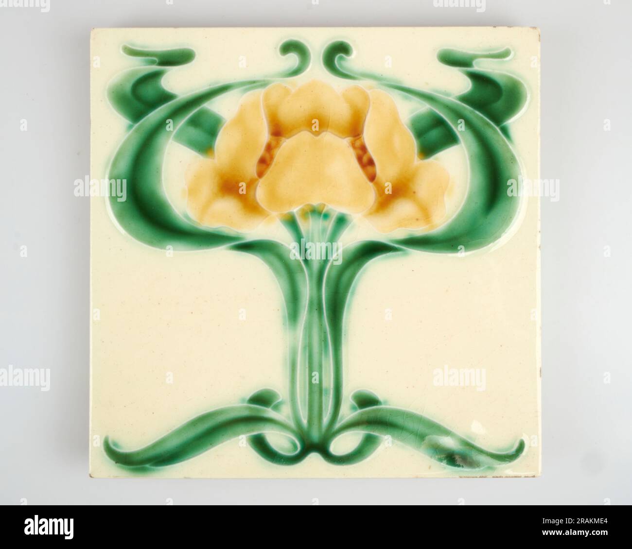 Antique 1900s English Art Nouveau yellow lily pottery tile by H.A ...