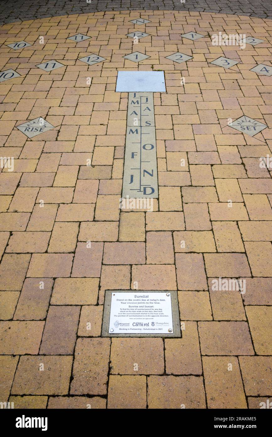 Large sundial built into paving in Market Square, Ringwood, Hampshire ...