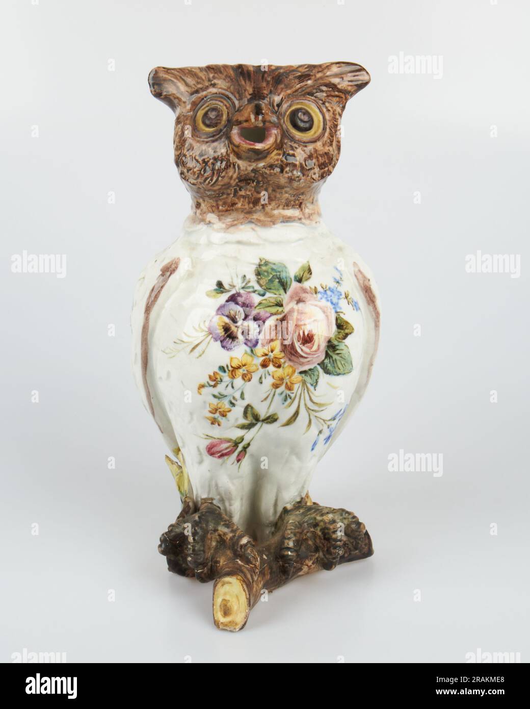Antique pottery owl jug. Possibly Italian, French, Galle Stock Photo ...