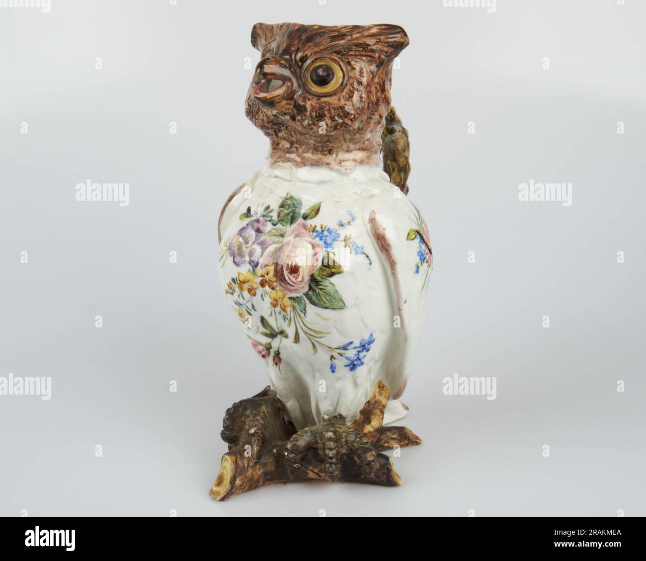 Antique pottery owl jug. Possibly Italian, French, Galle Stock Photo ...