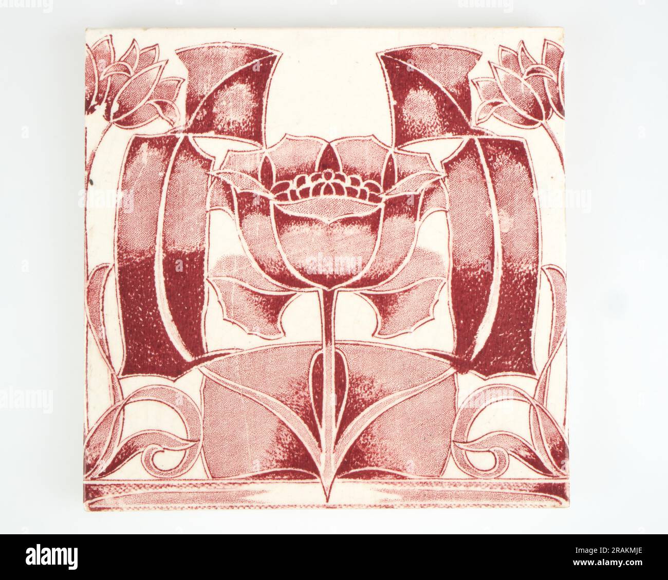 Antique 1900s English T & R Boote Art Nouveau pink tulip tile Stock ...