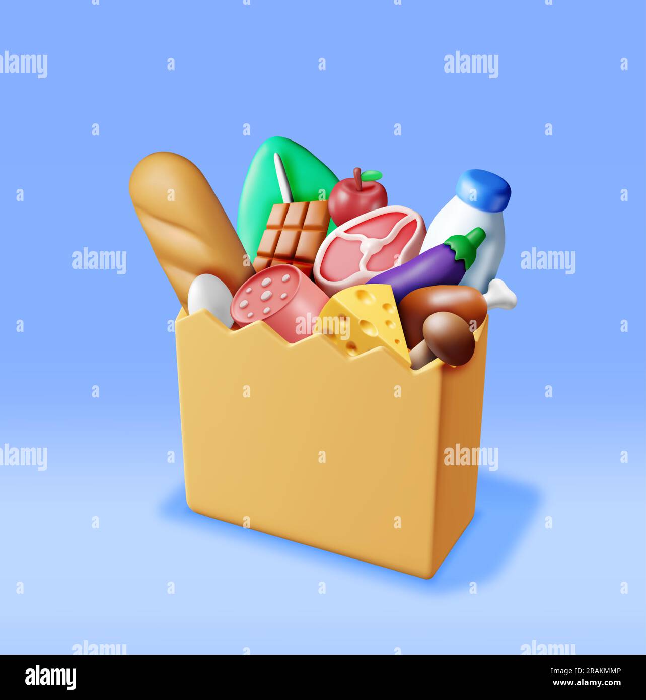 3d shopping paper bag with fresh products render grocery store hi-res ...
