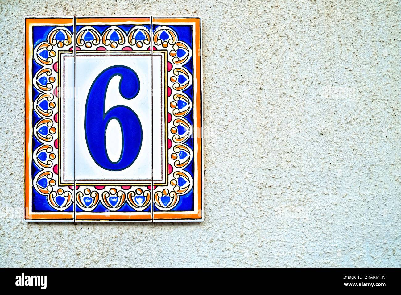 Number six (6) tile number on a wall with copy space Stock Photo - Alamy