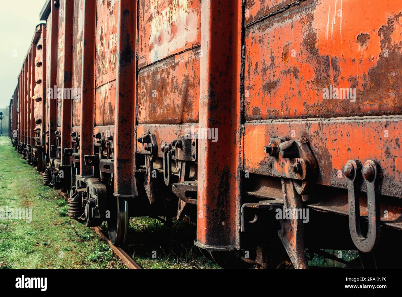 Old freight train cars, red color Stock Photo - Alamy