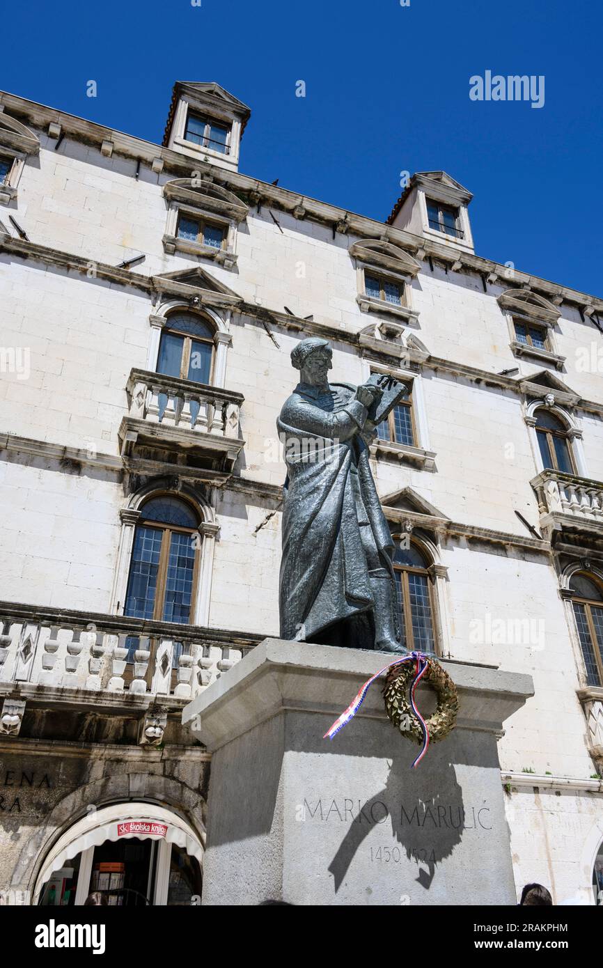 A statue of Croatian Poet Marko Marulić in Trg Braće Radić, Braće Radić ...