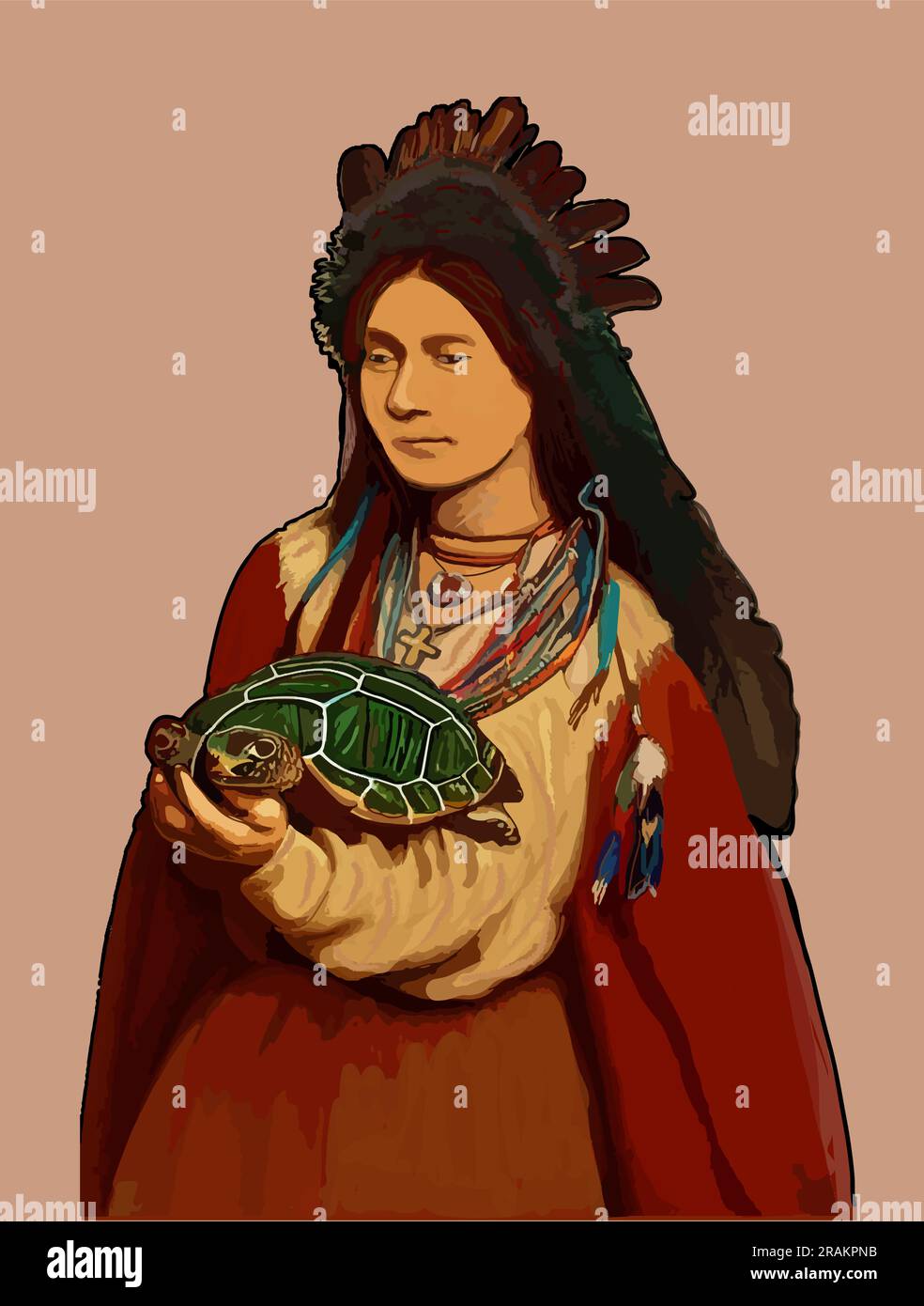 Vector of Saint Kateri Tekakwitha holding a turtle (1656-1680 Stock ...
