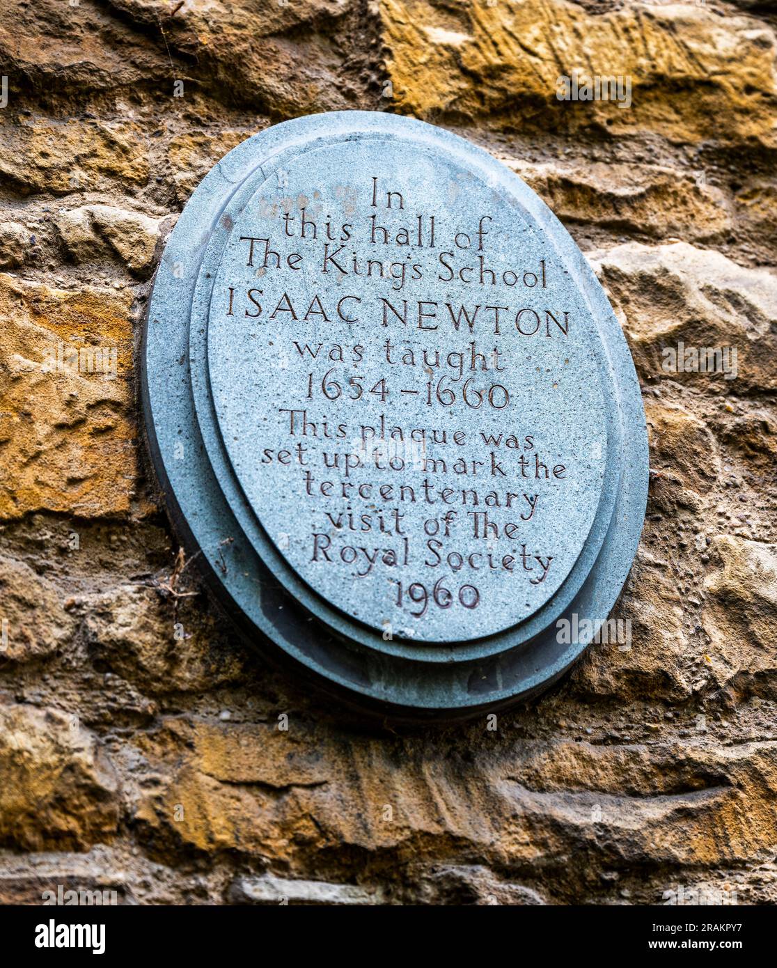 A plaque on King's School, Grantham, Lincolnshire, England. Where Sir ...