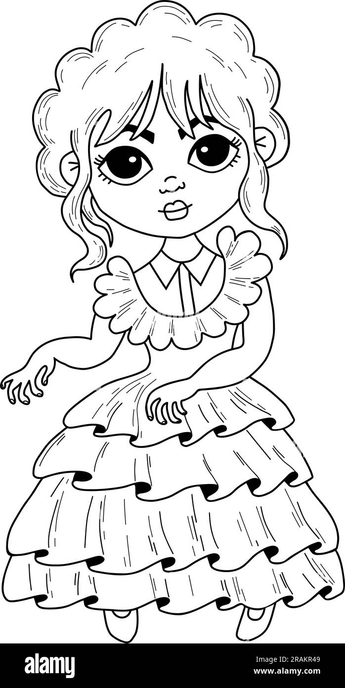 This is fantasy dancing wednesday girl. Vector illustration. outline ...