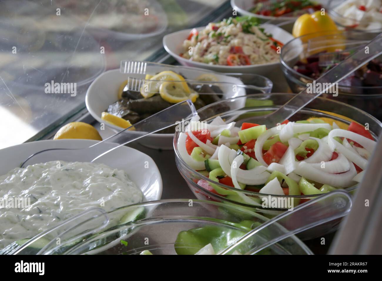 Various food served on a buffet line Stock Photo - Alamy