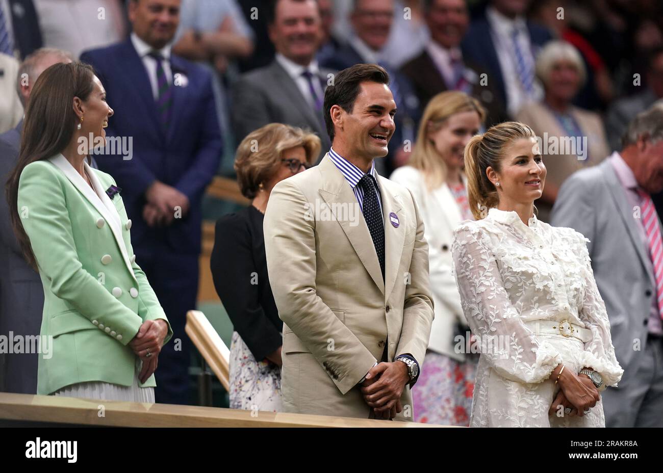 The Princess of Wales (left) as Roger Federer shares a brief exchange ...