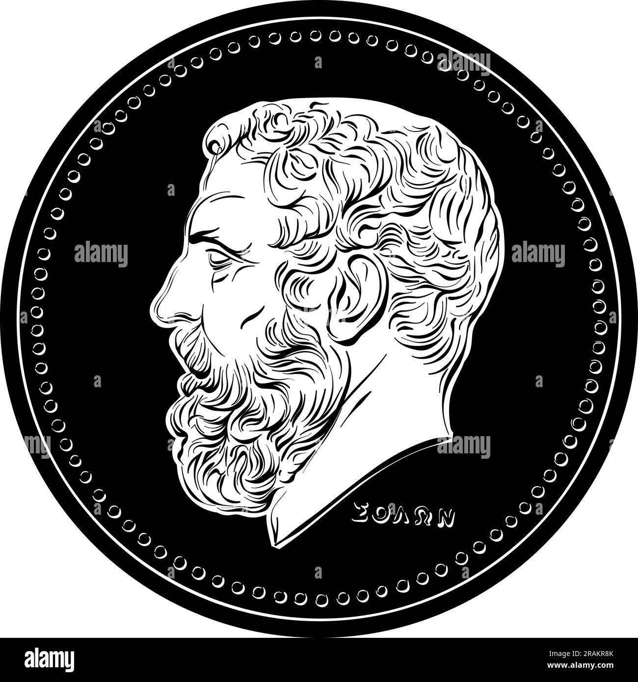 Black and white vector obverse of Greek money, 50 drachmas coin with ...