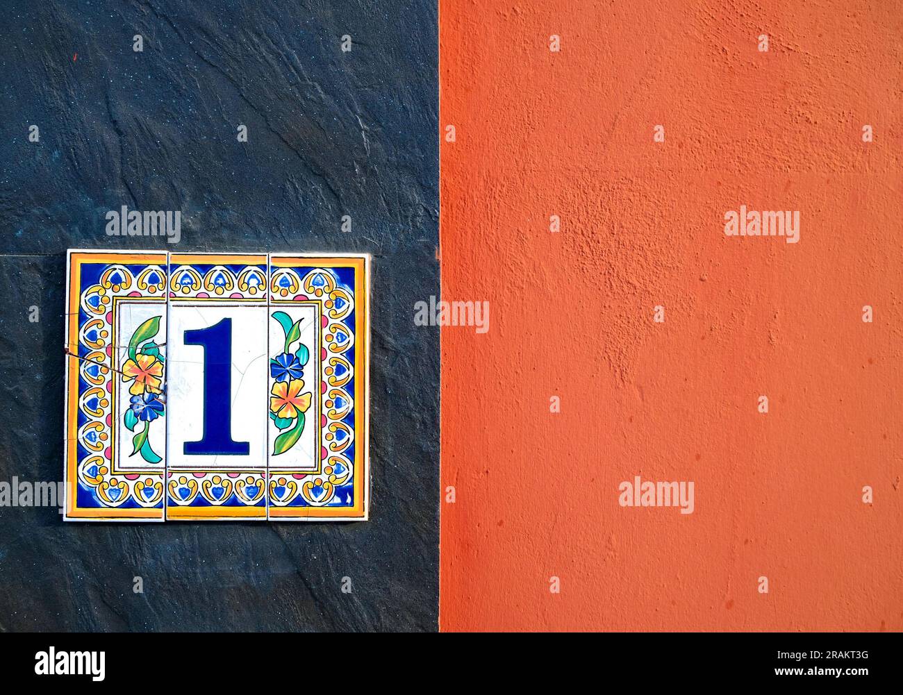 1, number one, decorative floral tile on a wall Stock Photo - Alamy