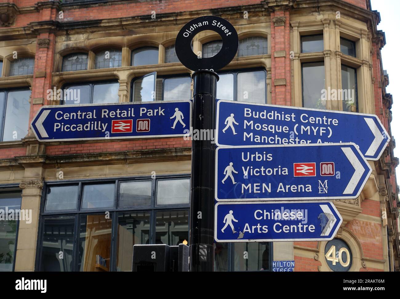 City centre signpost Manchester UK Stock Photo - Alamy