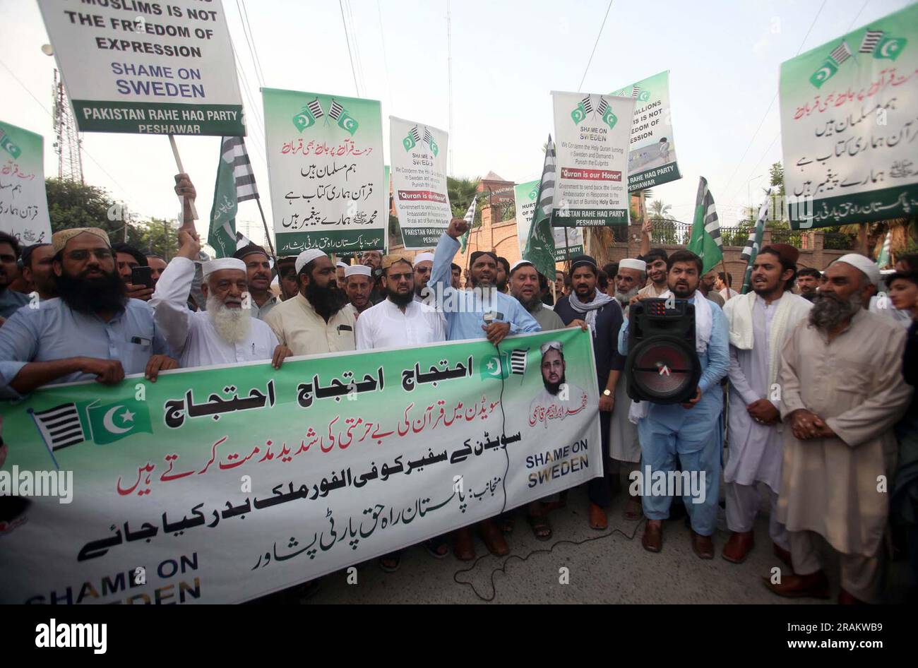Peshawar, July 4, 2023. Activists of Pakistan Rah-e-Haq Party (PRHP ...