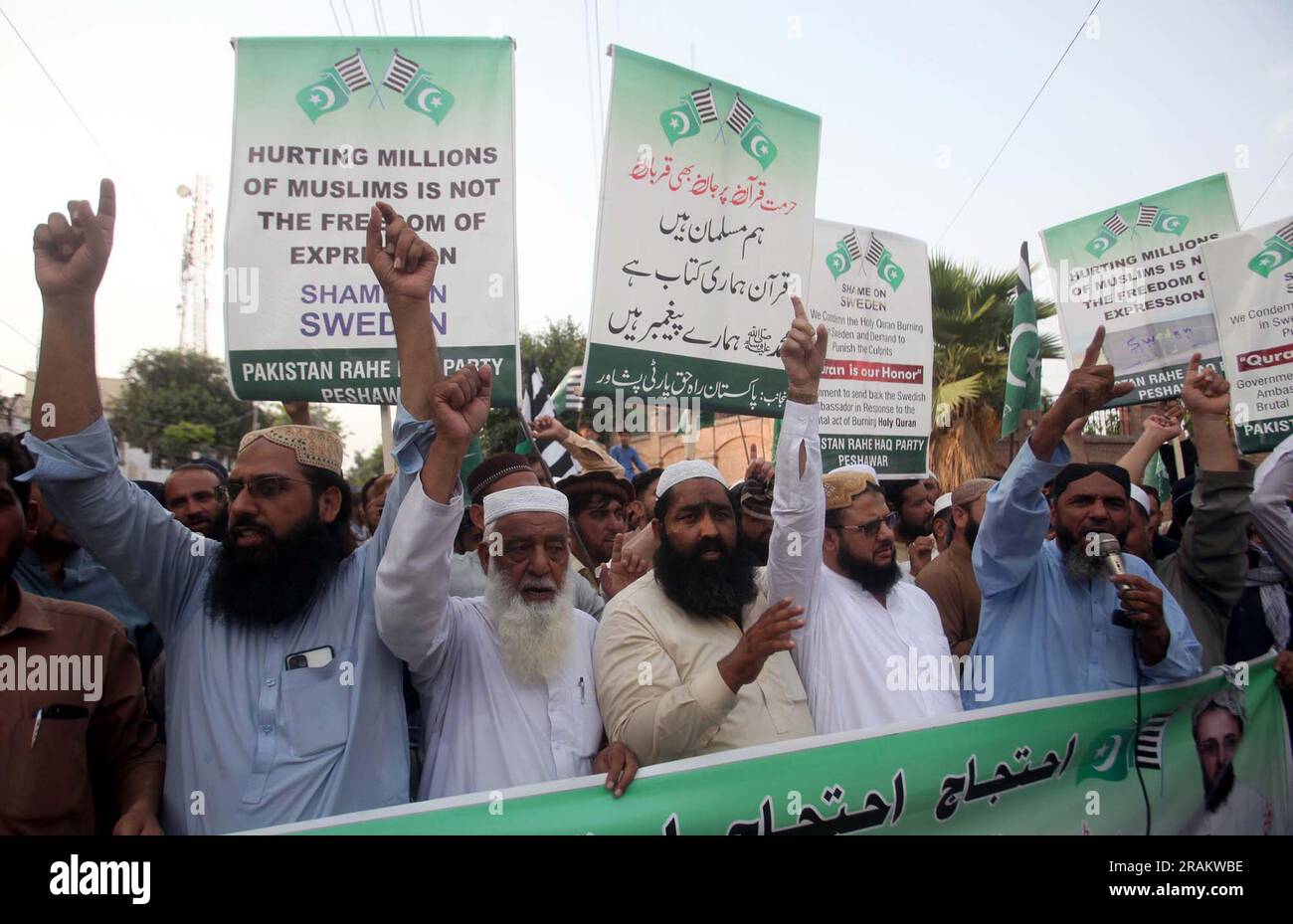 Peshawar, July 4, 2023. Activists of Pakistan Rah-e-Haq Party (PRHP ...