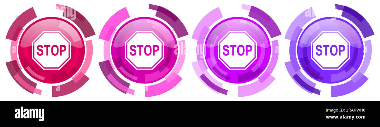 Stop, sign, danger, warning colorful icons collection, round glossy ...