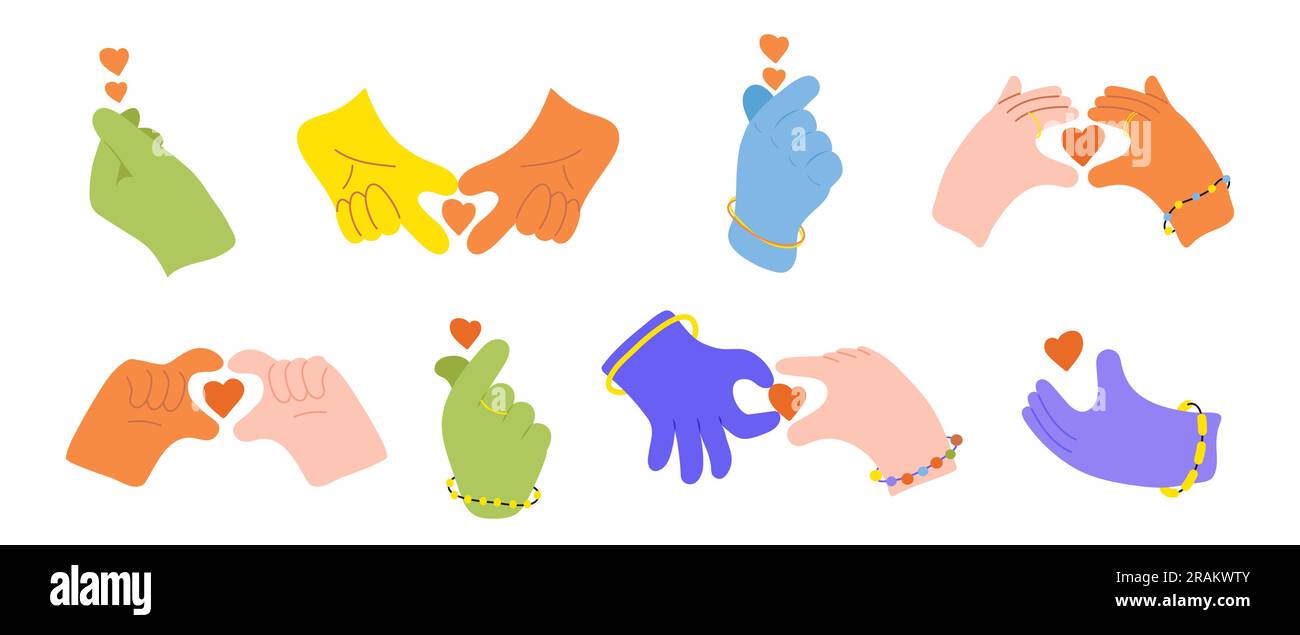 Korean finger heart sign set. Finger with mini heart and respect symbol ...