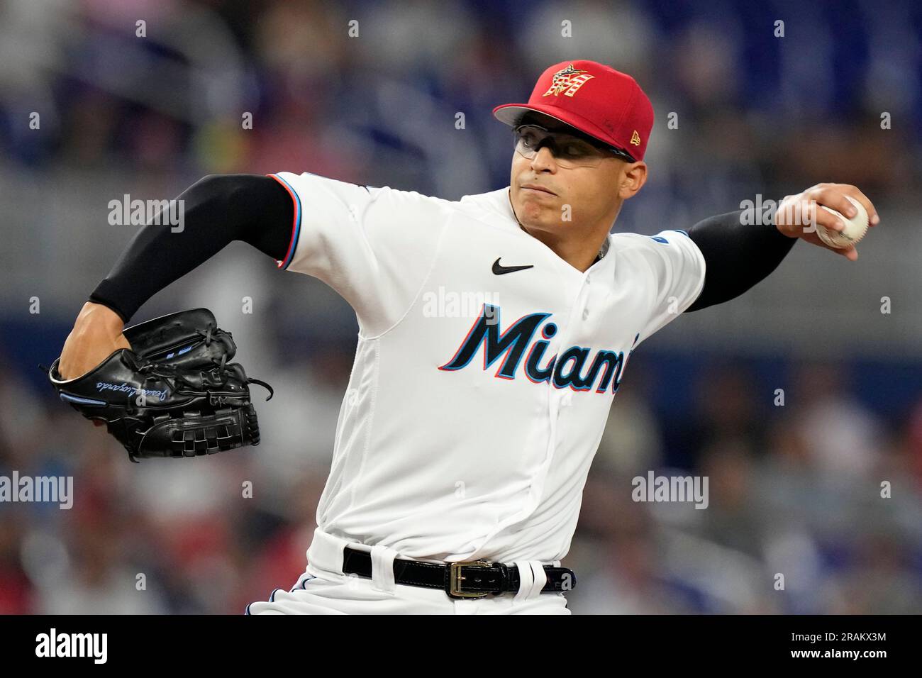 Miami Marlins starting pitcher Jesus Luzardo throws during the first ...