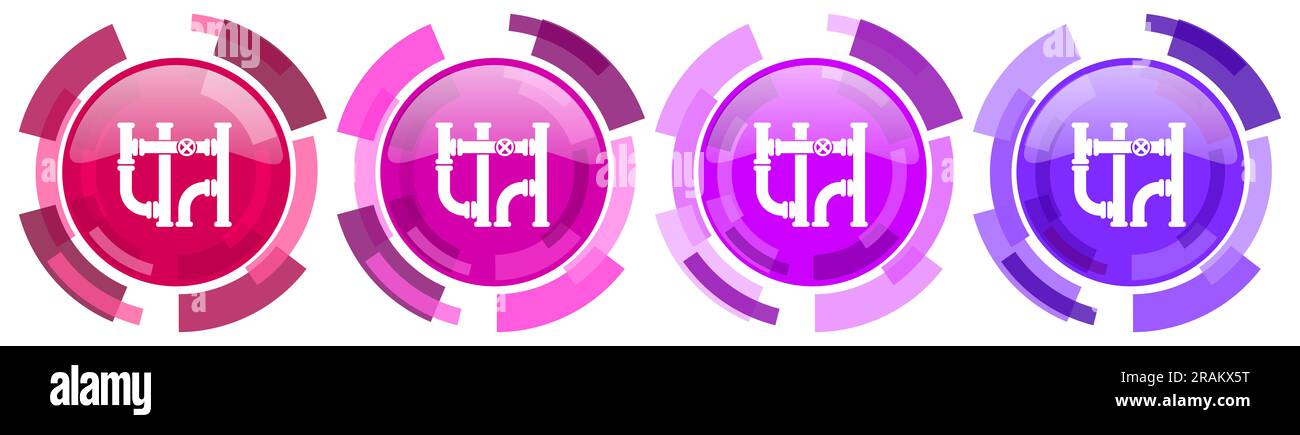 Pipeline, tube, pipe and industrial colorful icons collection, round ...