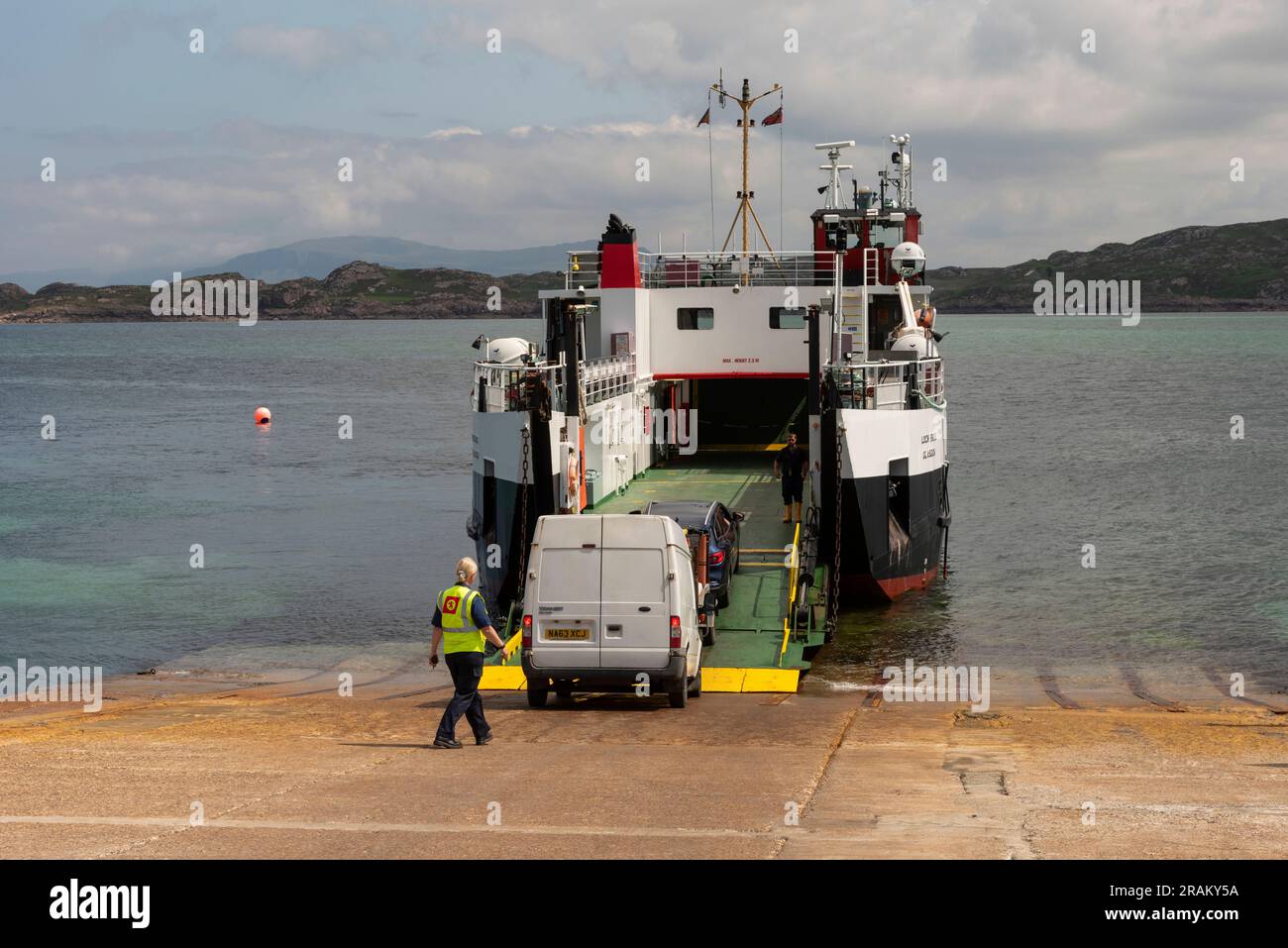 Isle of Iona, Mull, Scotland, UK. Vehicles loading MV Loch Buie via a ...