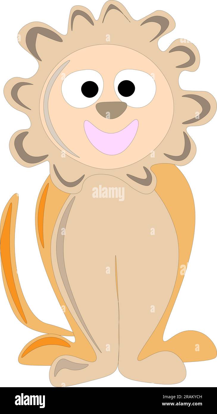 Funny lion on a white background, children's drawing. Vector ...
