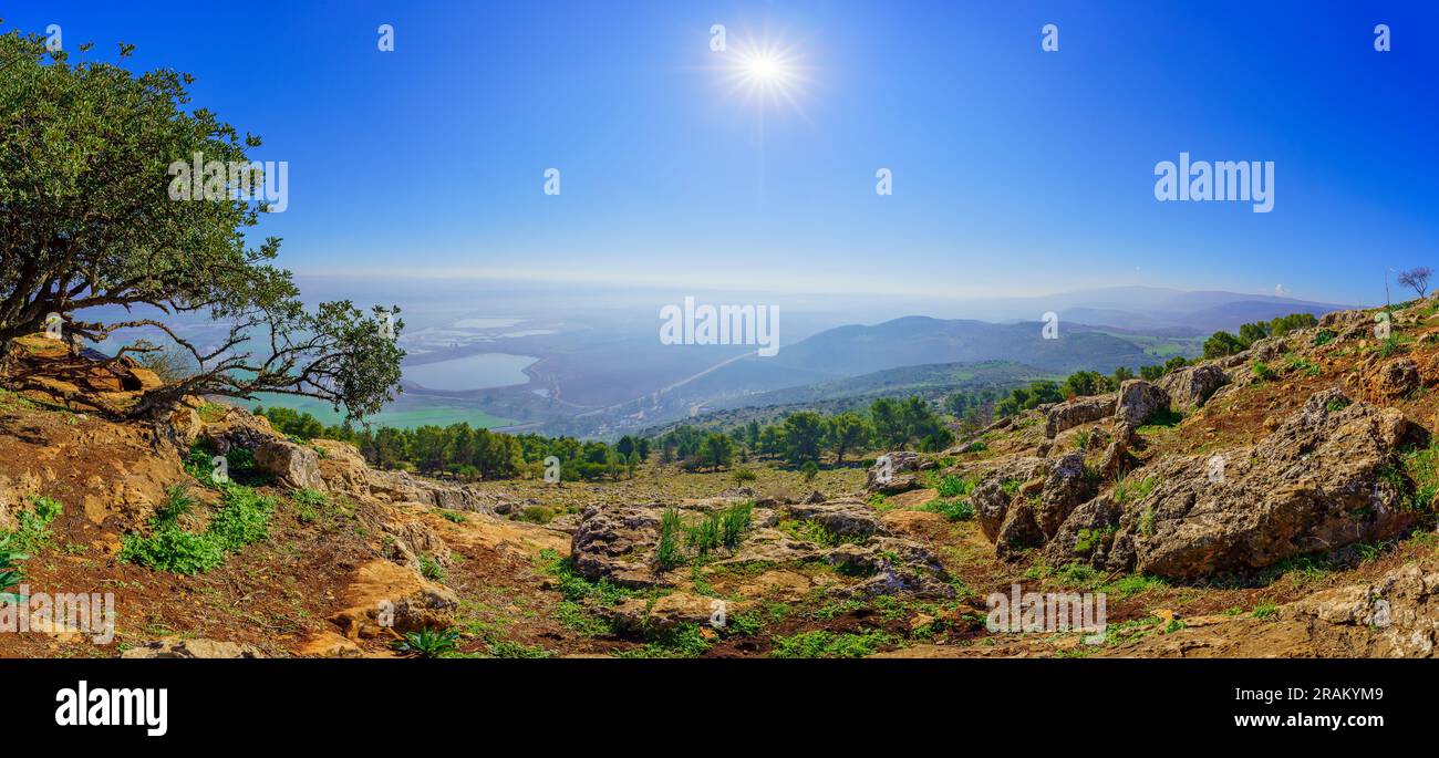 Panoramic landscape of the Hula Valley (upper Jordan River valley ...