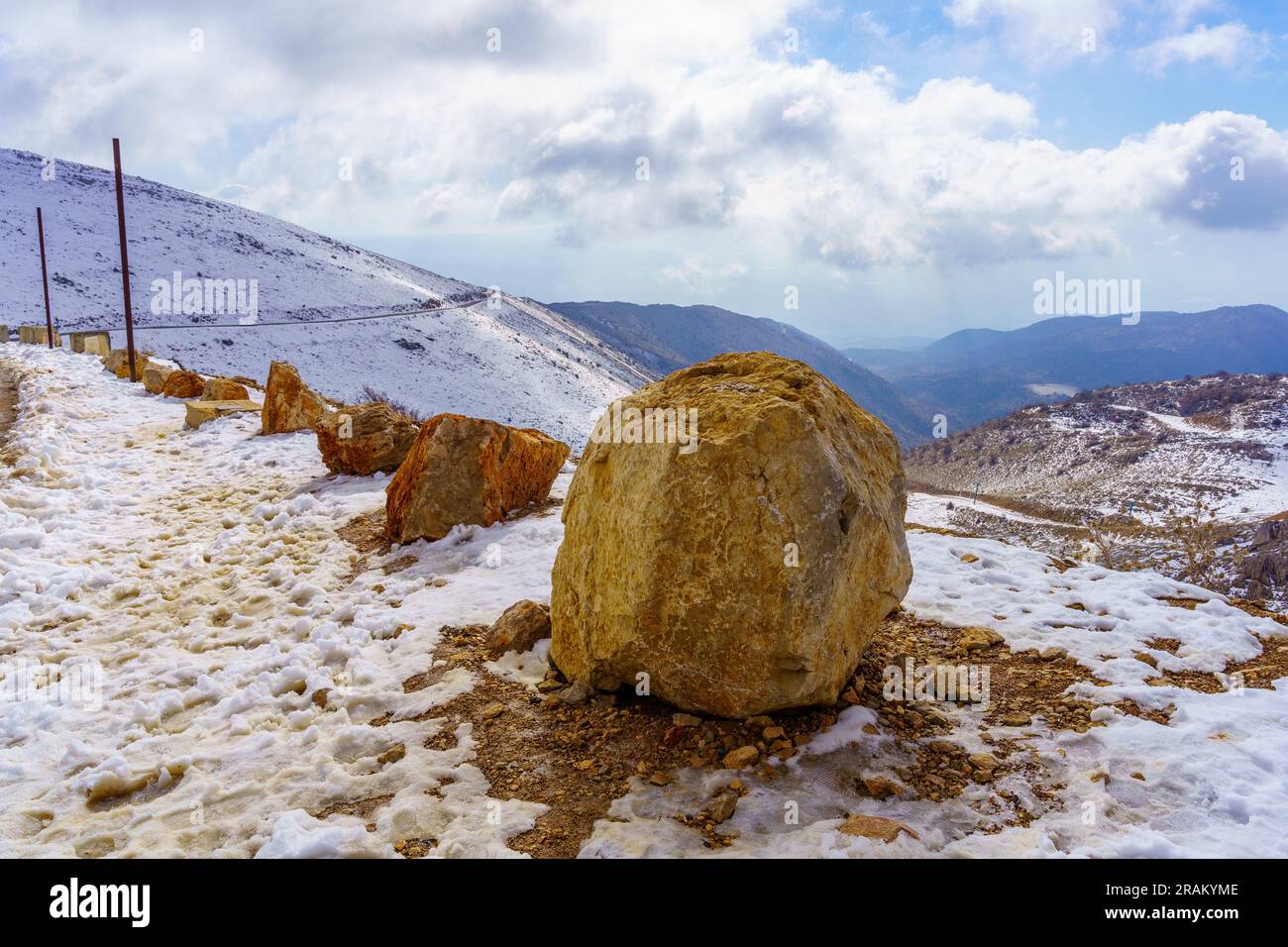 View of snowy landscape of Mount Hermon, in the north part of the Golan ...
