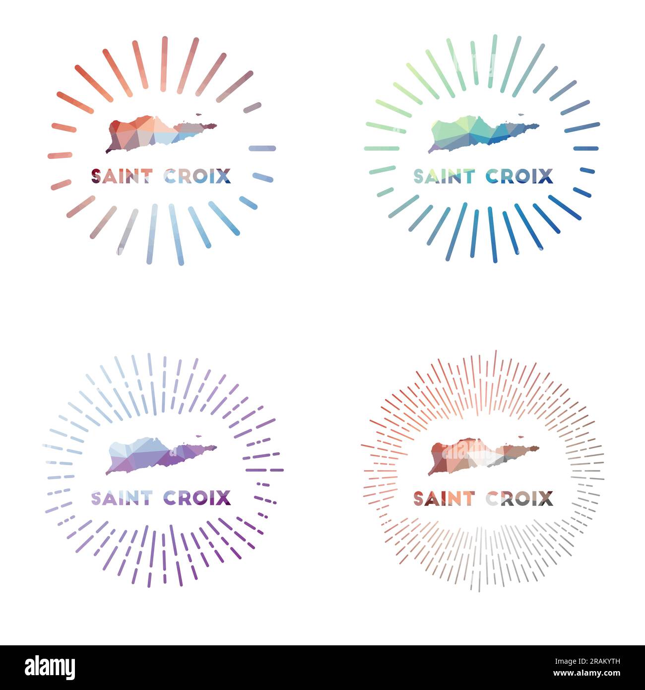 Saint Croix low poly sunburst set. Logo of island in geometric ...