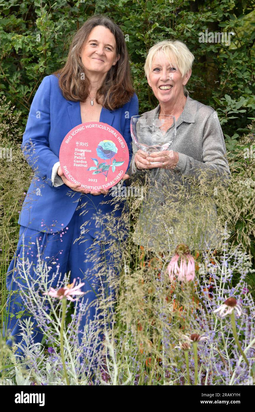 3 July 2023. East Molesey, Surrey, UK. Carol Klein & Clare Matterson at ...