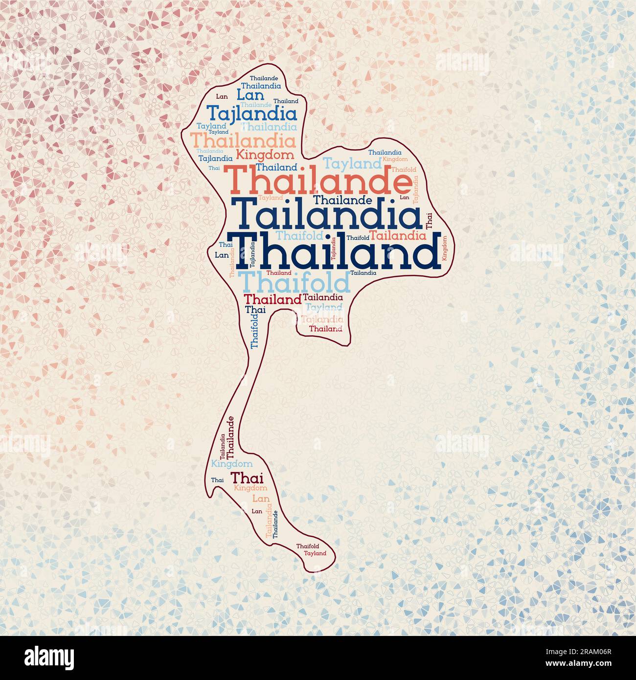 Thailand shape with country names word cloud in multiple languages ...