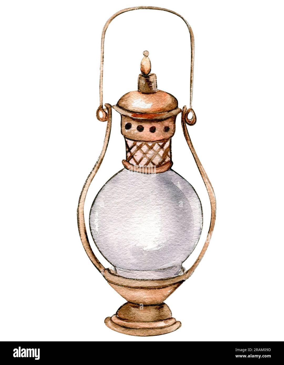 Vintage lamp. Hand drawn watercolor illustration for winter holiday ...