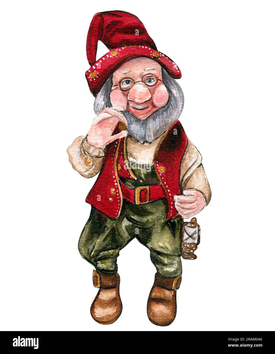 Christmas gnome. Hand drawn watercolor illustration for winter holiday ...
