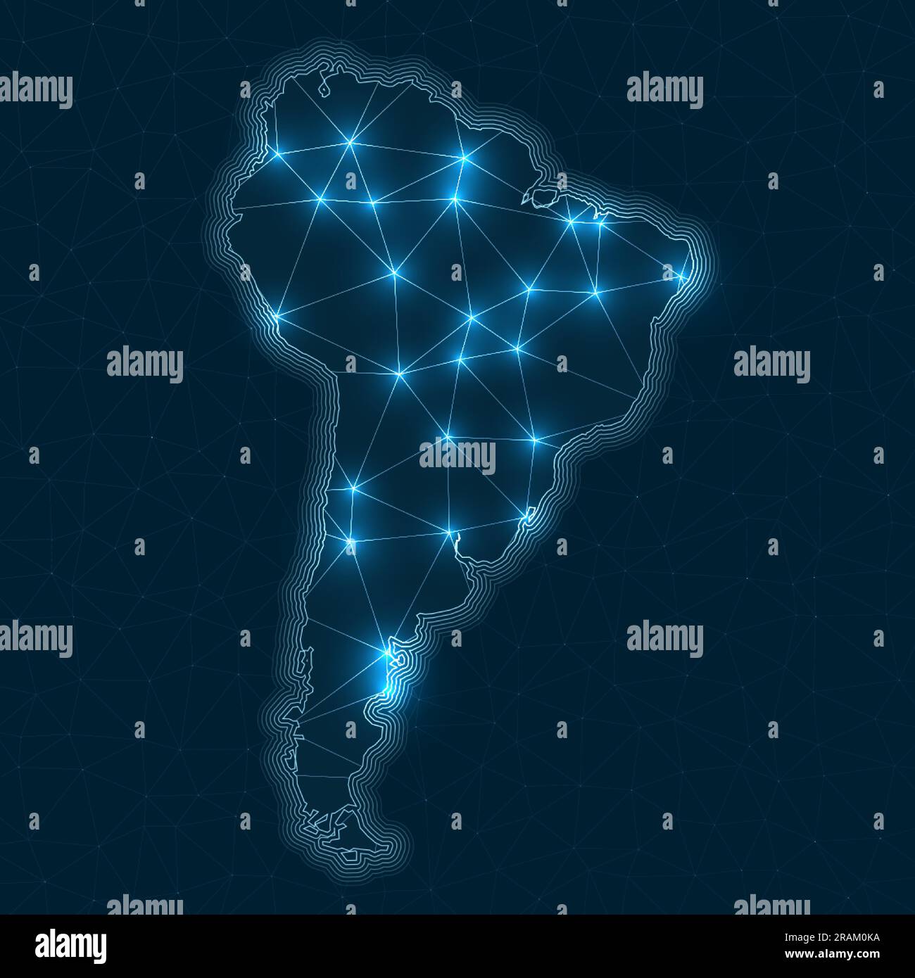 South America network map. Abstract geometric map of the continent ...