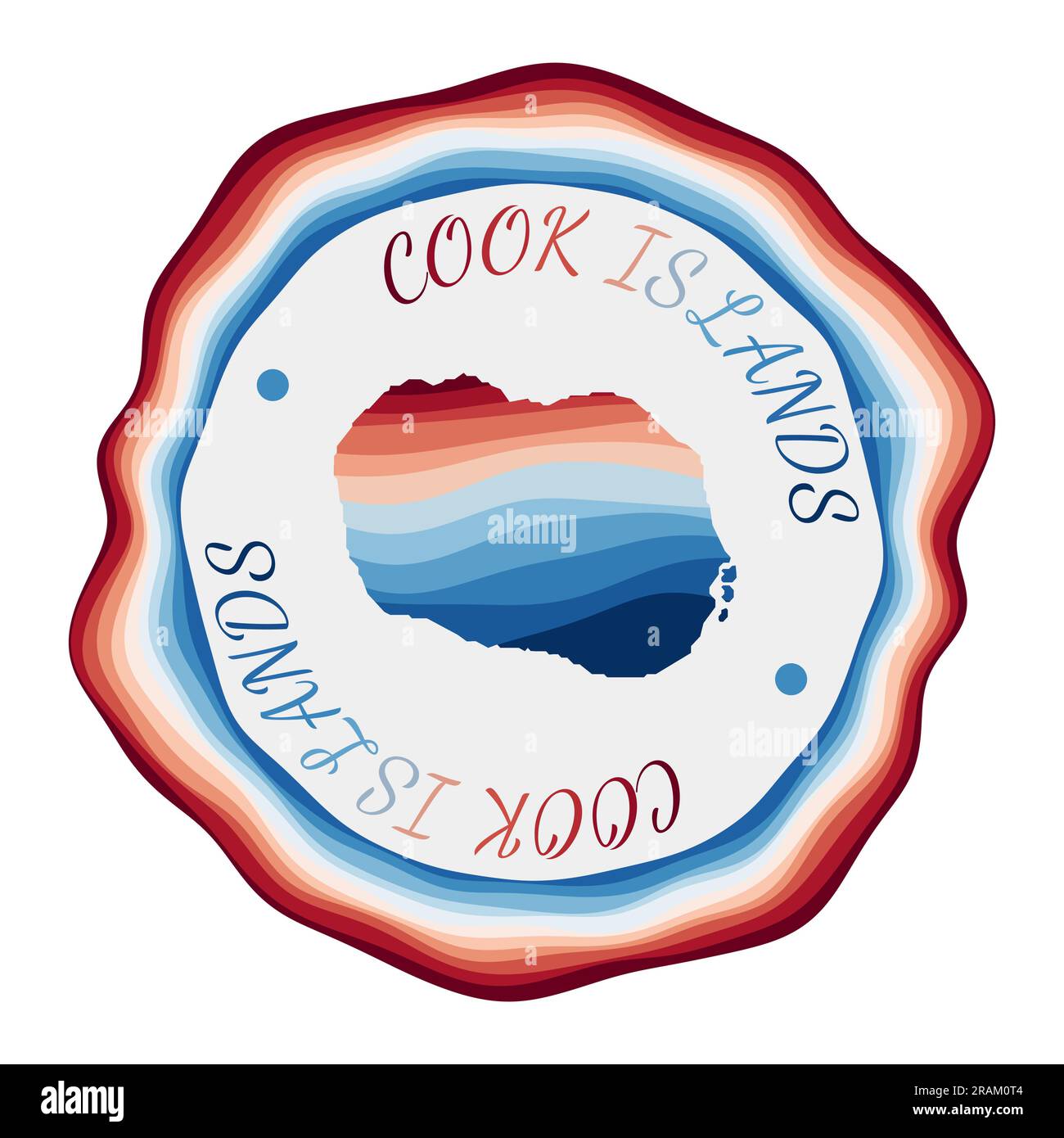 Cook Islands badge. Map of the island with beautiful geometric waves ...