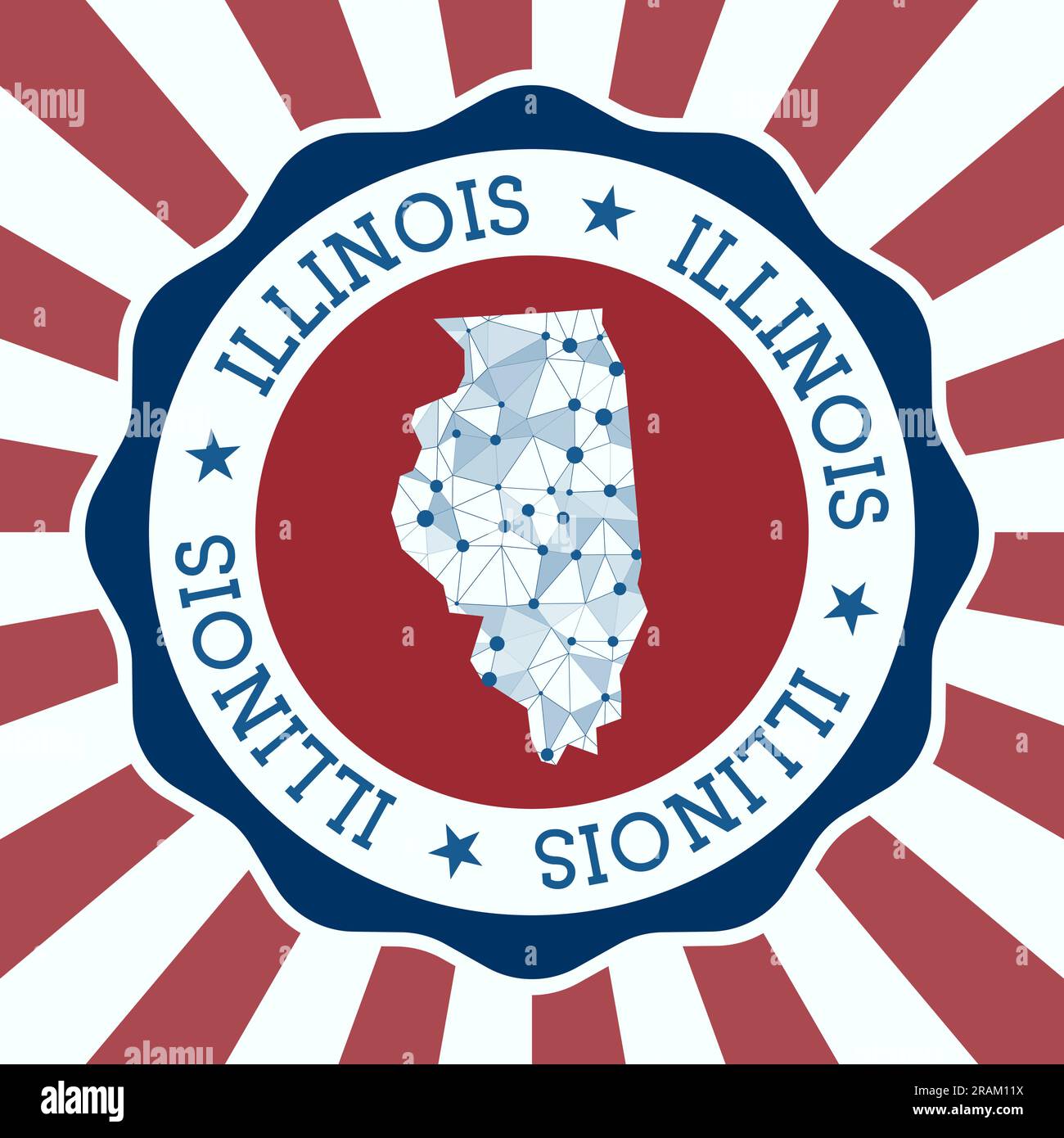 Illinois Badge. Round logo of US state with triangular mesh map and ...