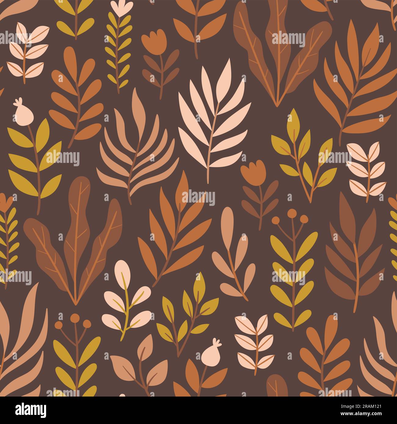 Warm twigs seamless pattern. Cute branches and flowers isolated on ...