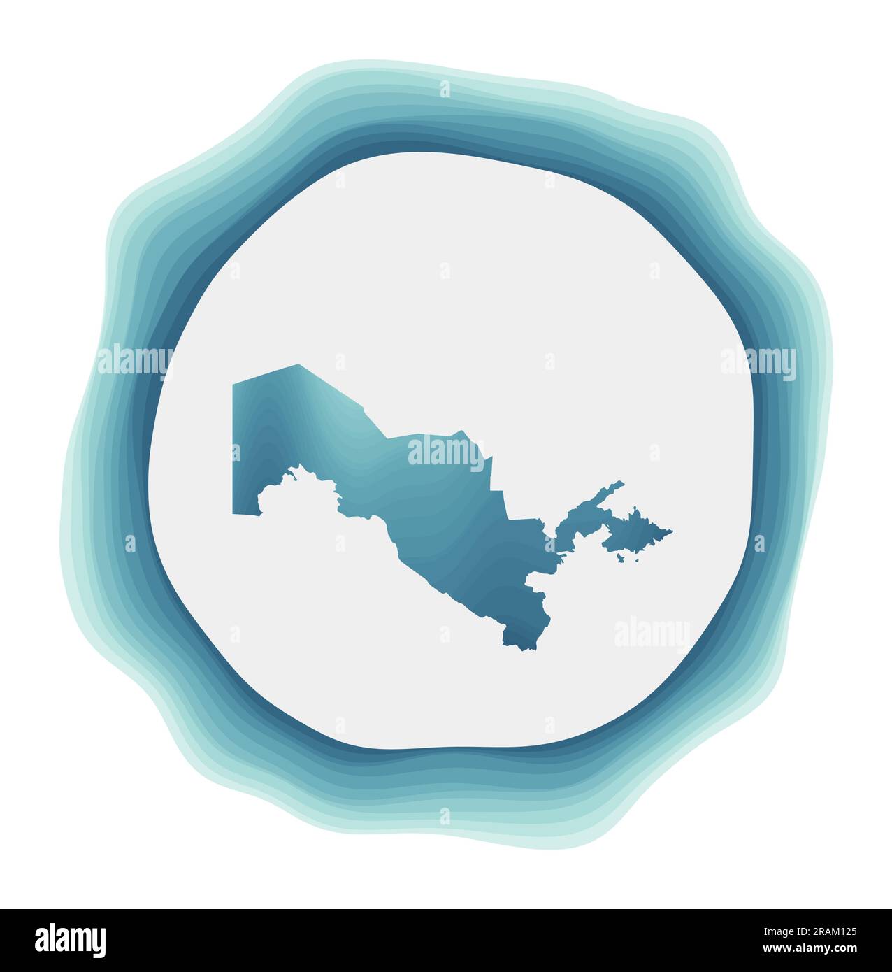 Uzbekistan logo. Badge of the country. Layered circular sign around Uzbekistan border shape ...